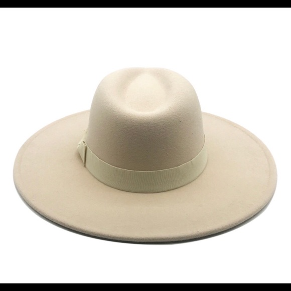 Accessories | Cream Fedora Firm Wide Brim Ribbon Adjustable Hat | Poshmark